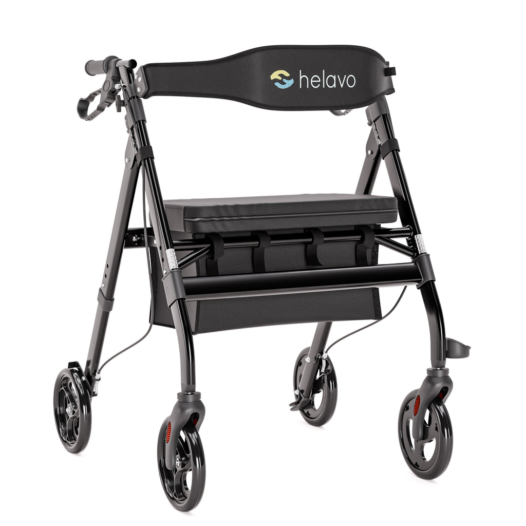 Rollator wide & foldable – walking frame with seat, back strap & basket