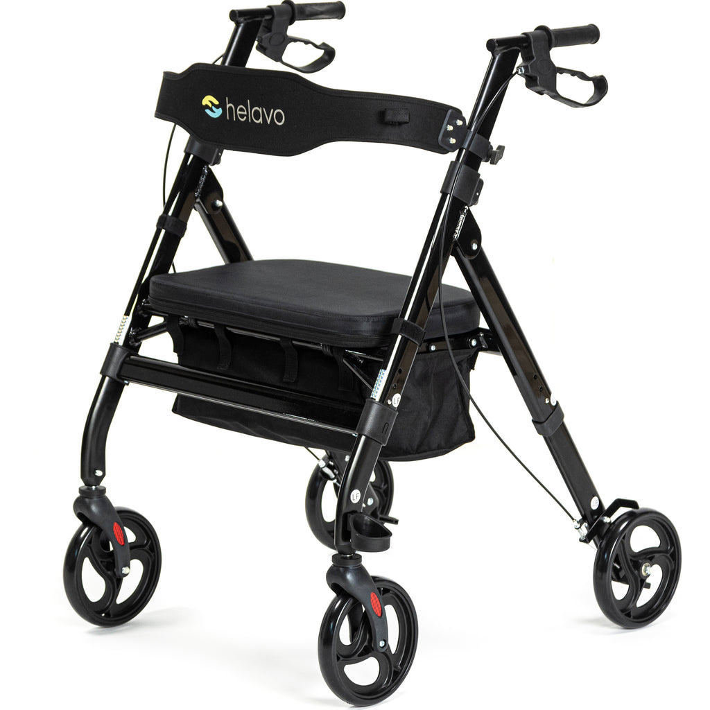 Rollator wide & foldable – walking frame with seat, back strap & basket